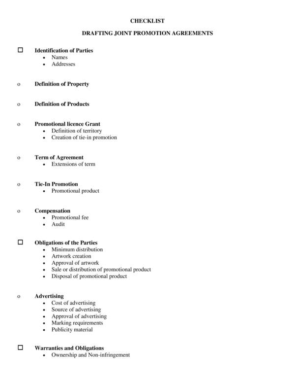 Drafting Joint Promotion Agreements - Checklist - Download
