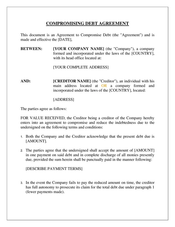 Debt Compromise Agreement Template - Smart Sales Kit Debt Compromise Agreement Template - Smart Sales Kit