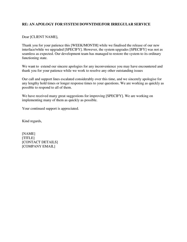 Apology for System Downtime Email - Smart Sales kit